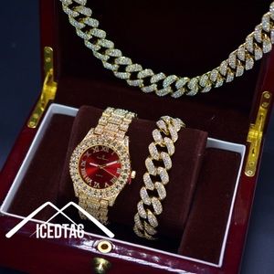 Accessories | Heavy Full Iced Out Necklace Bracelet Watch Set | Poshmark